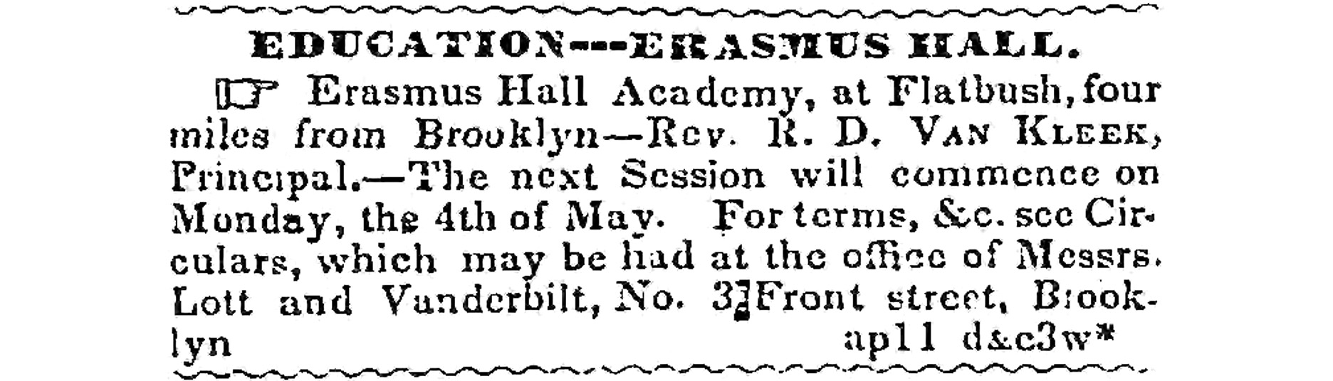 The Birth of Flatbush’s Erasmus Hall Academy and High School